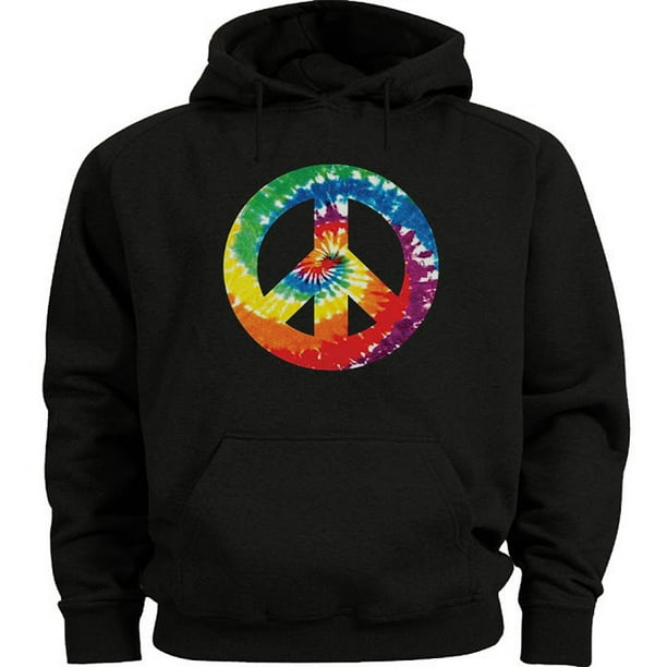Decked Out Duds - Tie Dye Peace Sign Hoodie Men's Sweatshirt Black ...
