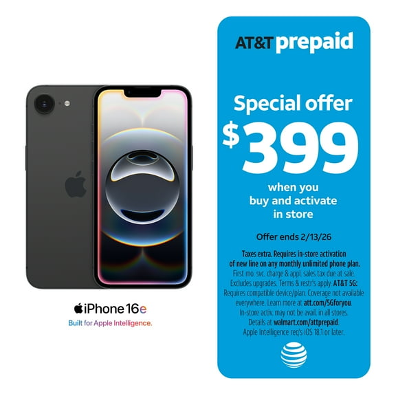 Total Wireless Apple iPhone 16e, 128GB, Black - Prepaid Smartphone ...