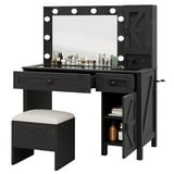 Uforic 42" Farmhouse Makeup Vanity Set with Lighted Mirror & Drawers ...