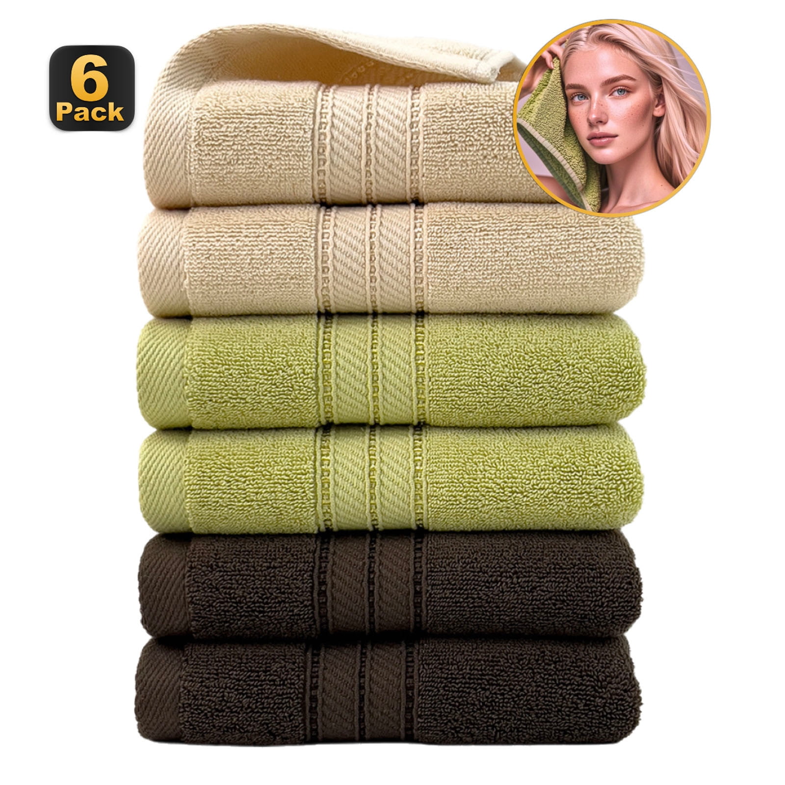 6 Pack Color Mixing towels Set Cotton Soft and Highly Absorbent 400Gsm ...