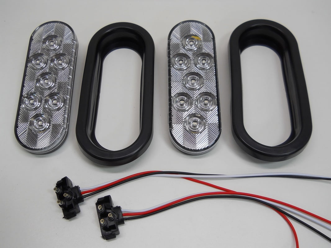 (2) 6" Oval Clear Red 7 LED Trailer Truck Brake Stop Turn Tail Lights ...