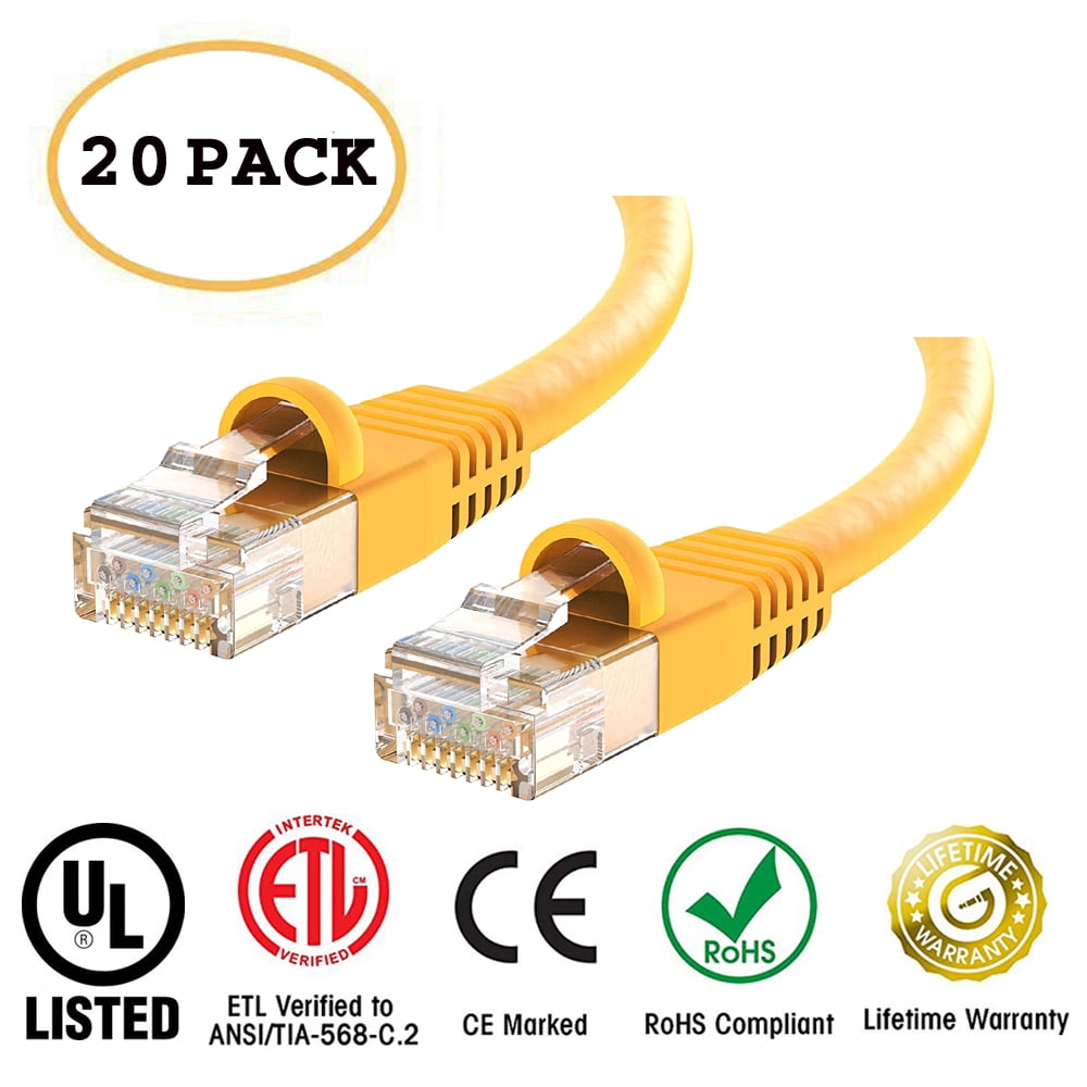 Huetron™ 20-Pack Cat 6 Ethernet Cable Cat12 Snagless Patch 12 Feet ...