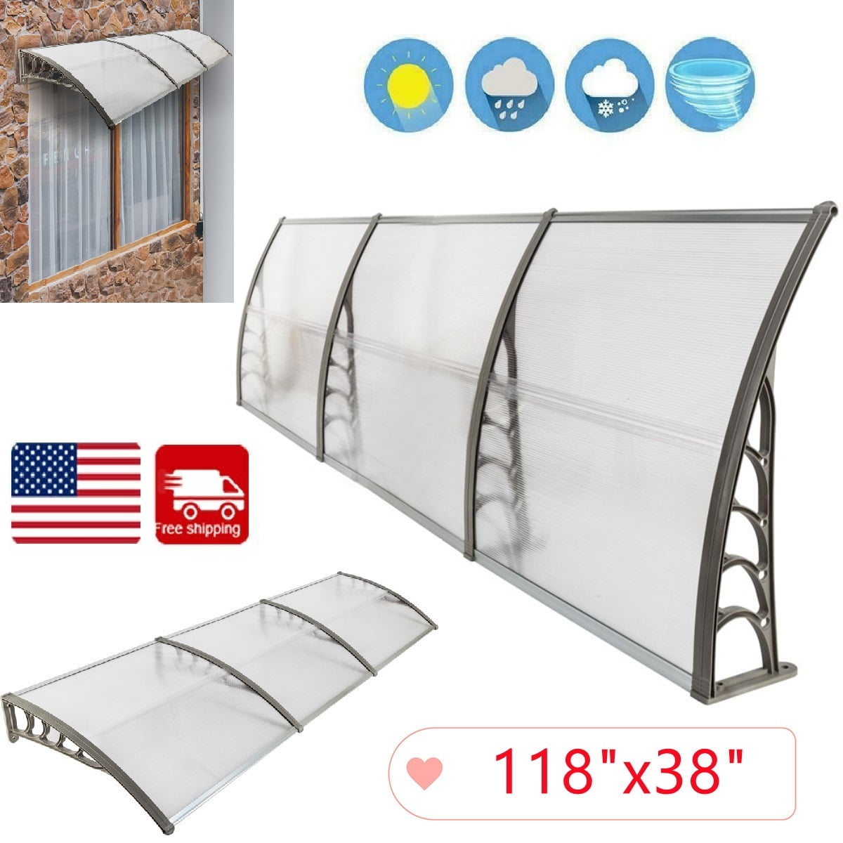 [New Arrival] Goorabbit Window Door Awning, Polycarbonate Window Awning ...