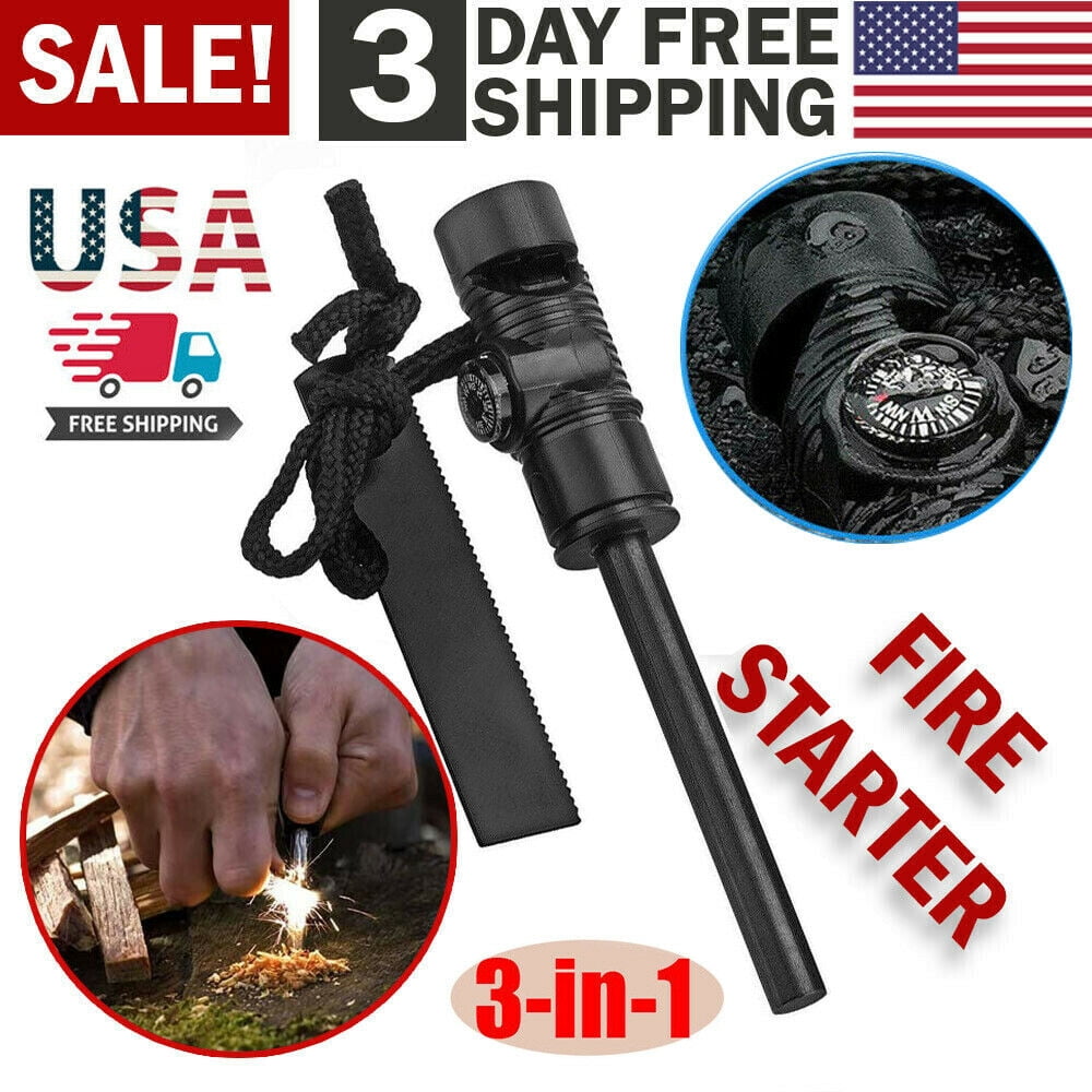 2PCS Fire Starter Flint Striker Ferro Rod Waterproof Firesteel Camping ...