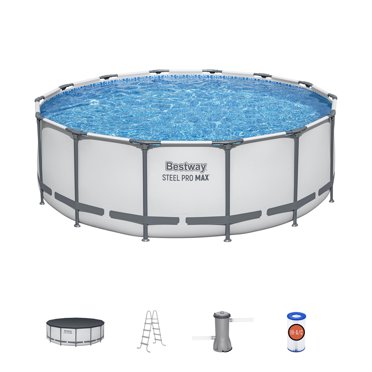 "Bestway Steel Pro MAX 14' x 48"" Round Above Ground Deep Metal Swimming Pool Set" - Walmart.com