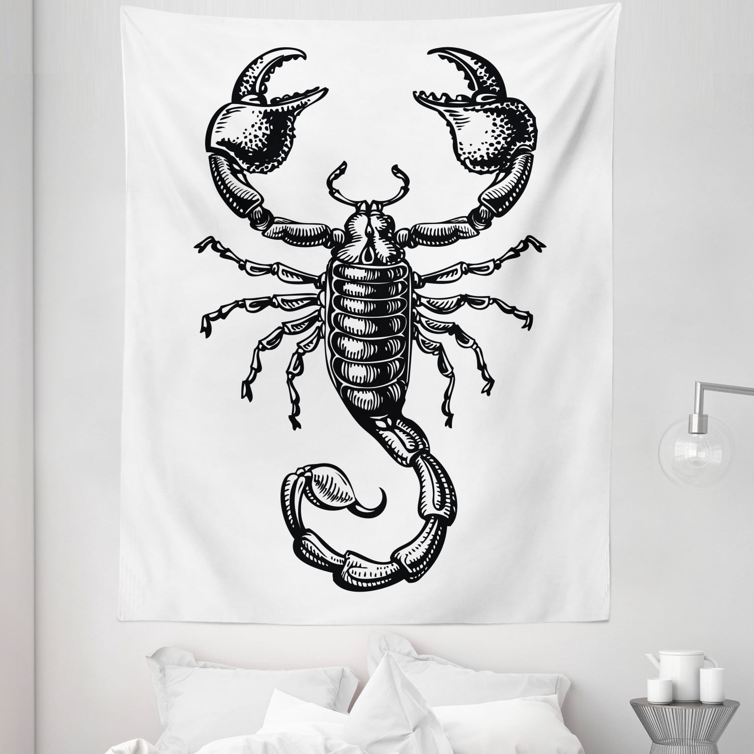 Zodiac Scorpio Tapestry, Monochrome Sign Sketch Art of a Scorpion ...