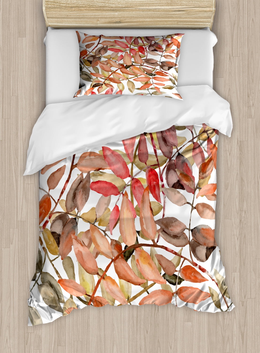 Nature Duvet Cover Set Twin Size, Northwoods Falling Leaves Fall Colors ...