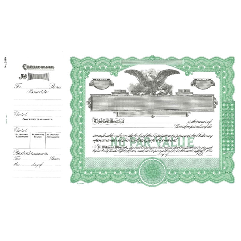 Goes 390 No Par Value Stock Certificate Size 8-1/2" x 15", Certificate ...