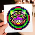 3drose, Lovely Sleepy Yellow, Green, Purple Cat Face. Funny Round ...
