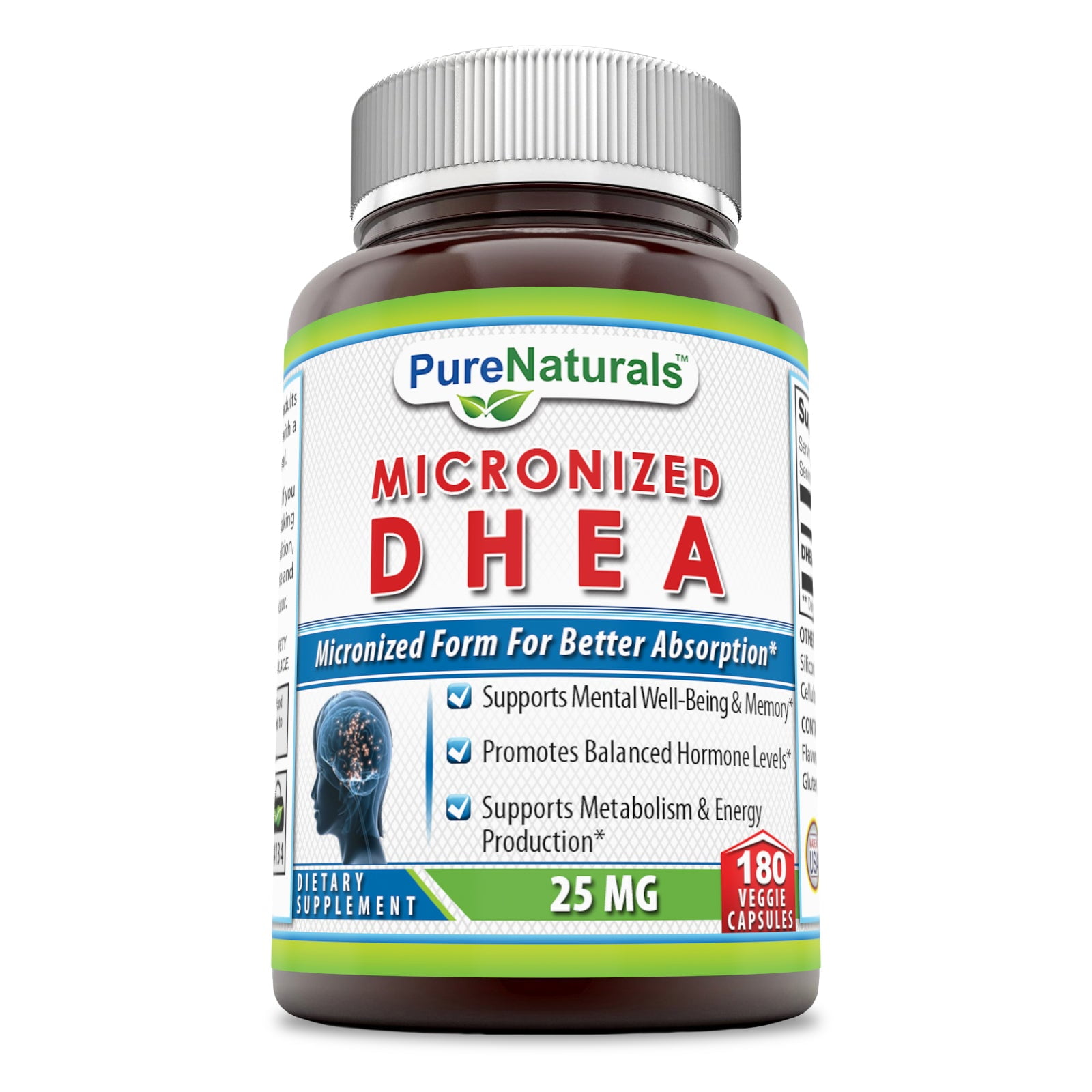 Pure Naturals Micronized DHEA Supplement 25 MG 180 Veggie Capsules ...