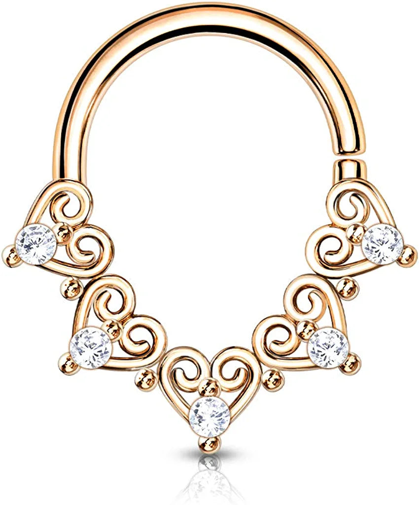 Brass Heart Filigree with Mini CZ Details Bendable Hoops for Daith ...