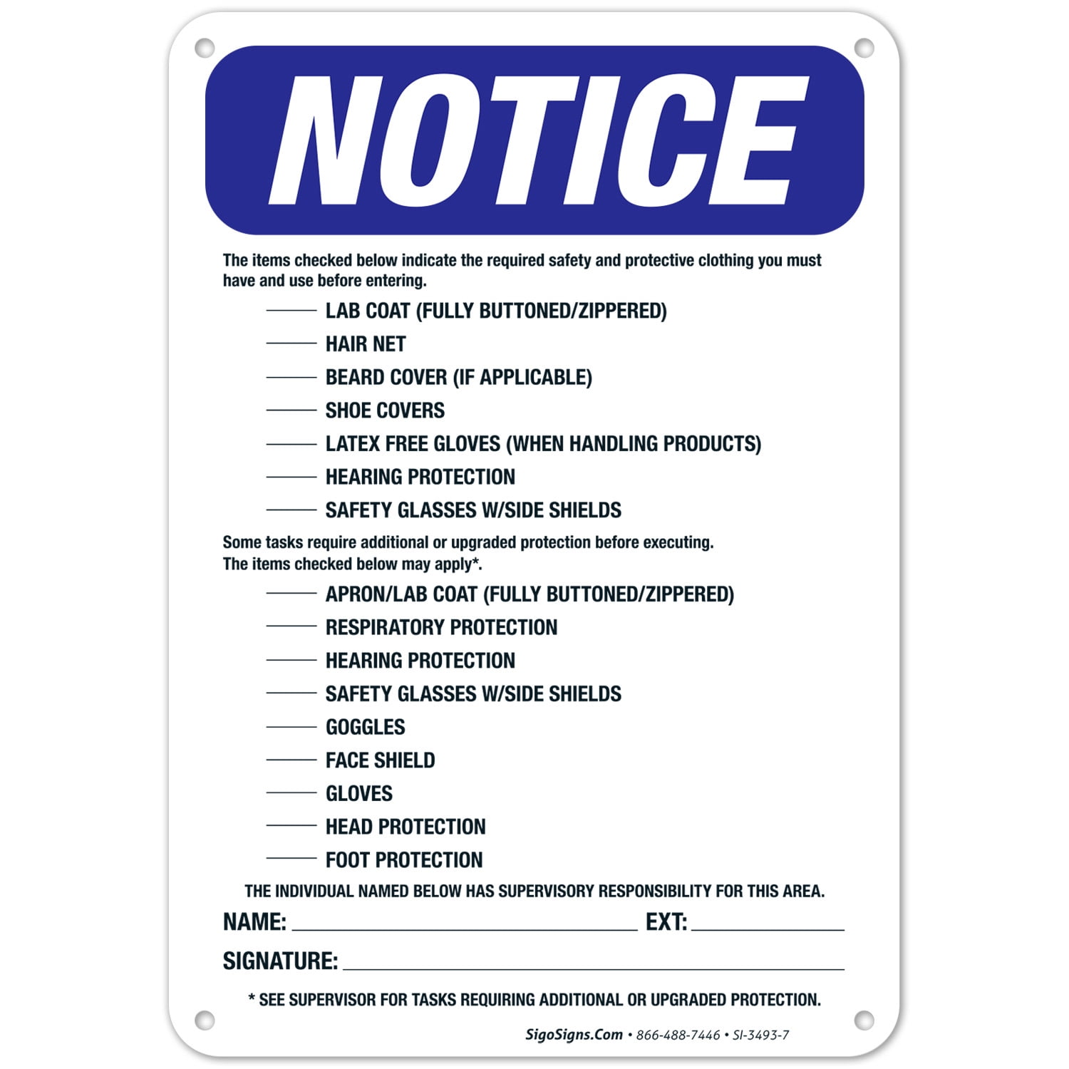 Checked Items Below Are Required Before Entering Sign, OSHA Notice Sign ...