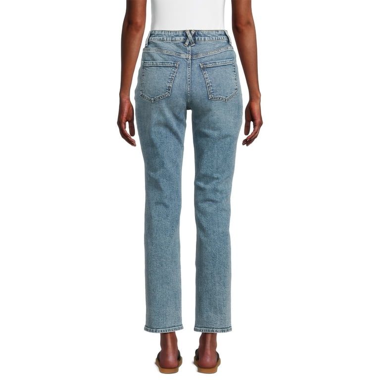 Time and Tru Women's High Rise Straight Leg Jeans with Front Time and Tru Women's High Rise Straight Leg Jeans with Front