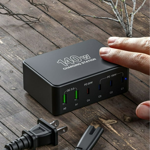 Cargador multipuerto USB de 140 W, adaptador de carga rápida PD para teléfono y computadora ...