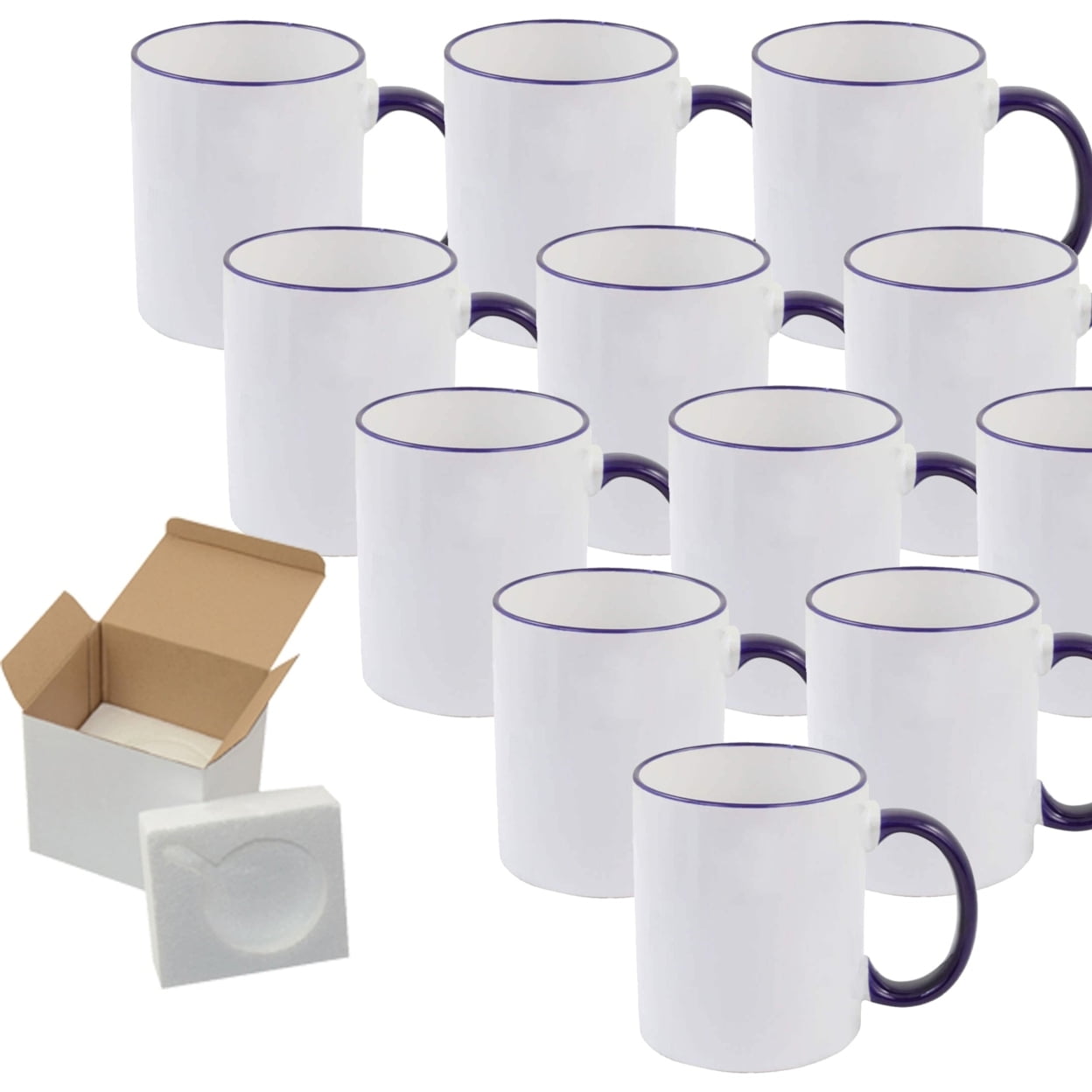 Mugsie 12 Pcs Dark Blue Sublimation 11oz Rim Handle Mug With Foam ...