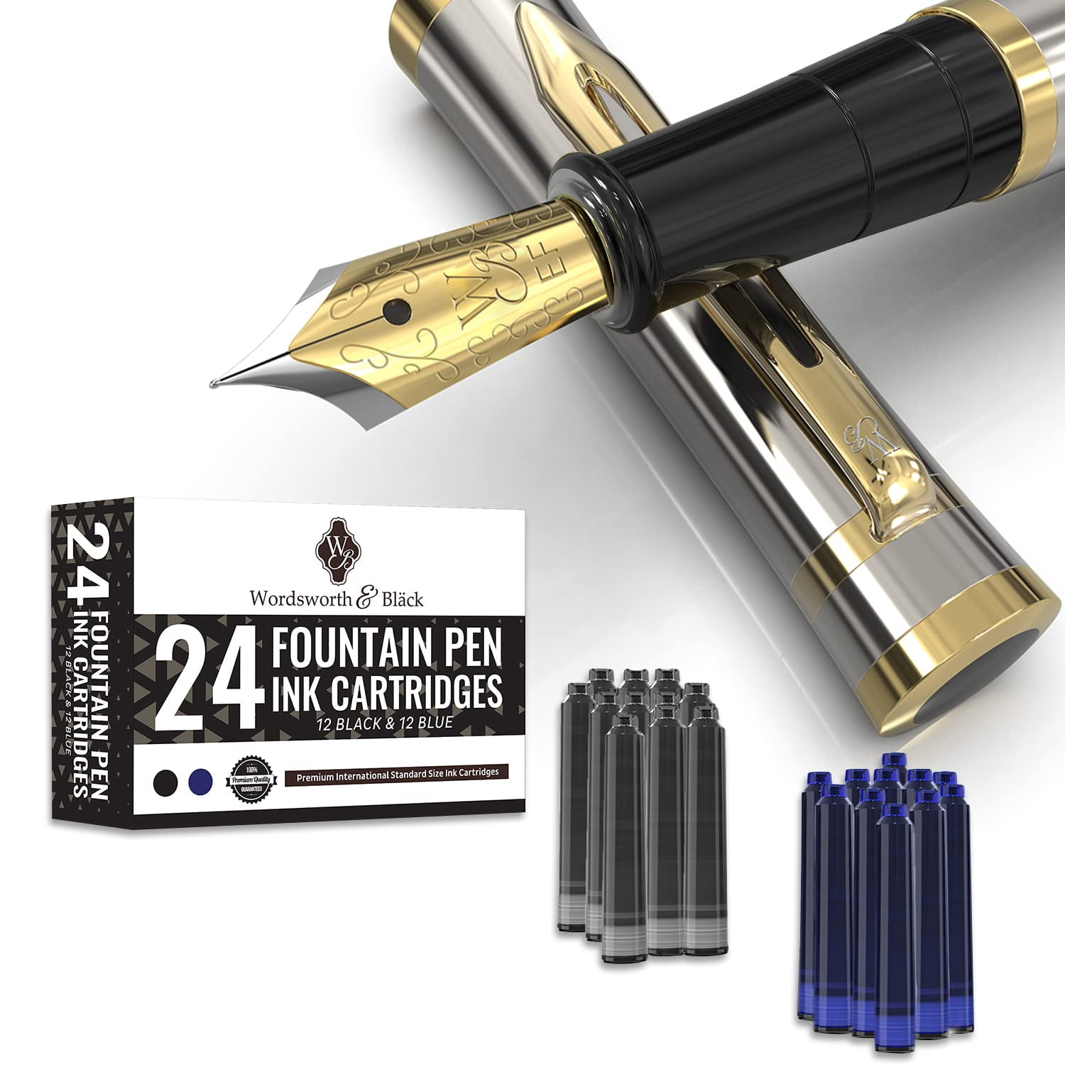 Wordsworth & Black Fountain Pen, Extra Fine Point Ink Pens, Silver Gold ...