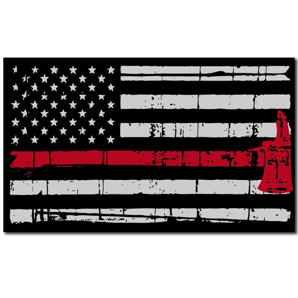Red Line Fire Dept. Distressed American Flag Tattered Axe Sticker Large ...