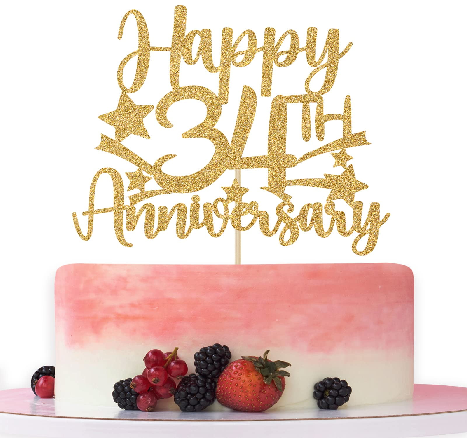 Gold Glitter Happy 34th Anniversary Cake Topper for Wedding Anniversary ...