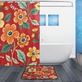 Bath Curtain & 66x72in Non-Slip Bath Mat Set 12-Grommet Shower Curtain ...