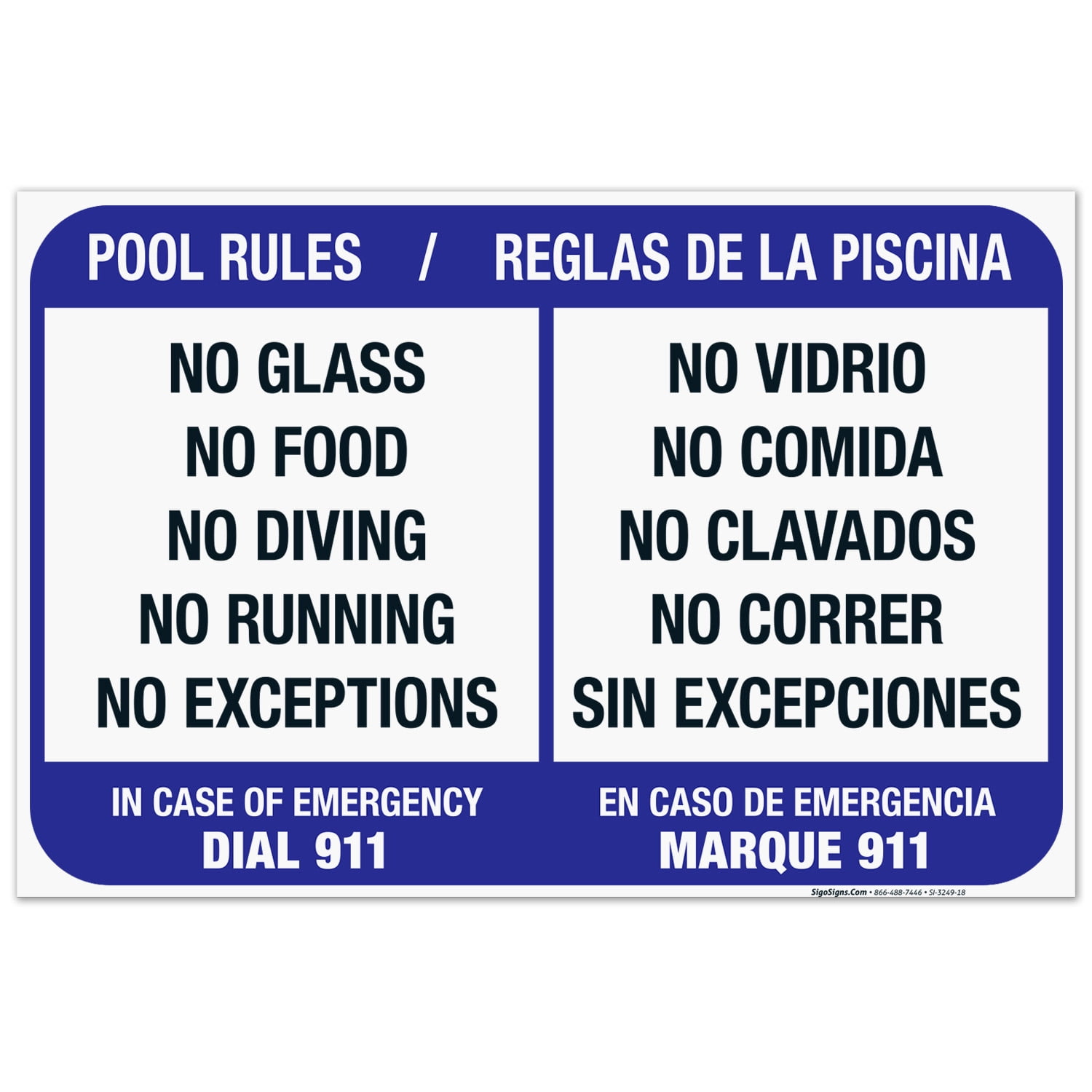 Bilingual Pool Rules English Spanish Sign, - Walmart.com