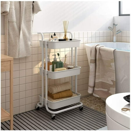 3-Tier Utility Cart, Heavy-Duty Rolling Storage Cart with Plastic Cut ...