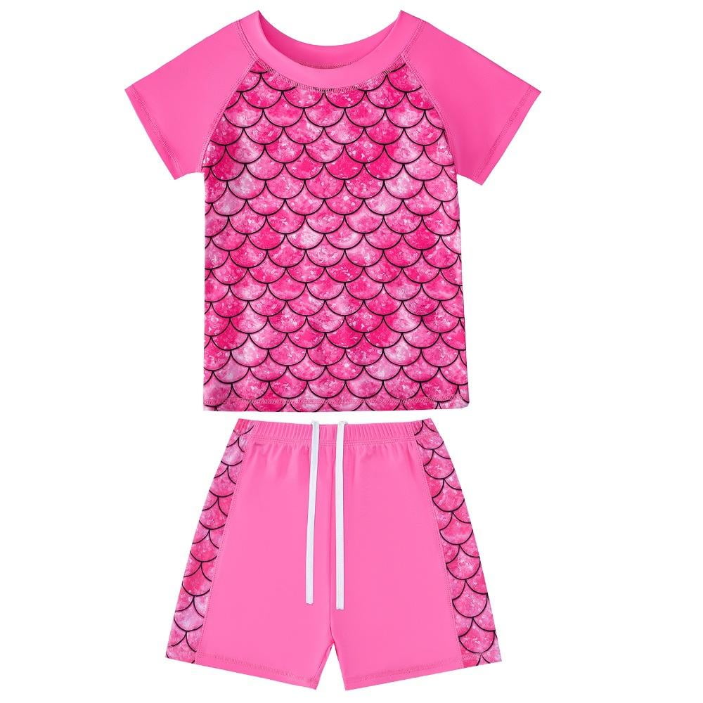 Godderr Girls Rash Guard 2-Piece Swimwear Fish Scale Pattern Swimwear ...