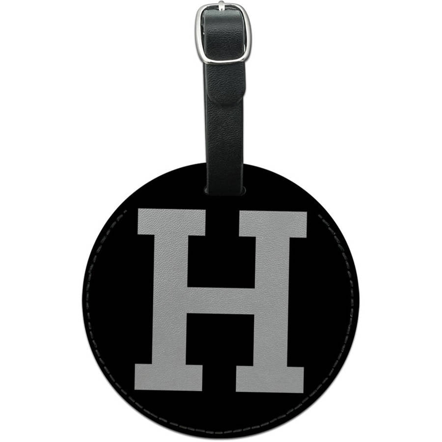 Letter H Initial Black White Round Leather Luggage ID Tag Suitcase ...