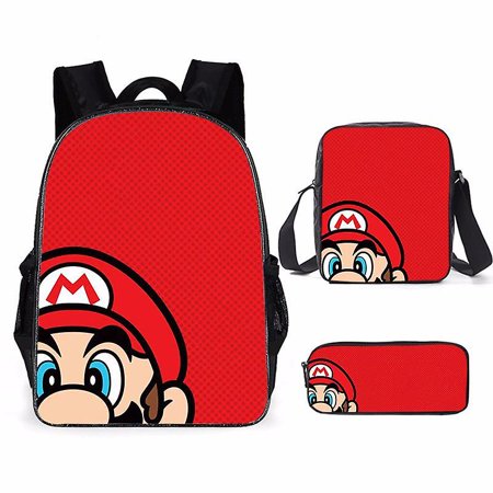 Super mario backpack 3pcs set school bag three piece set boy and girls ...
