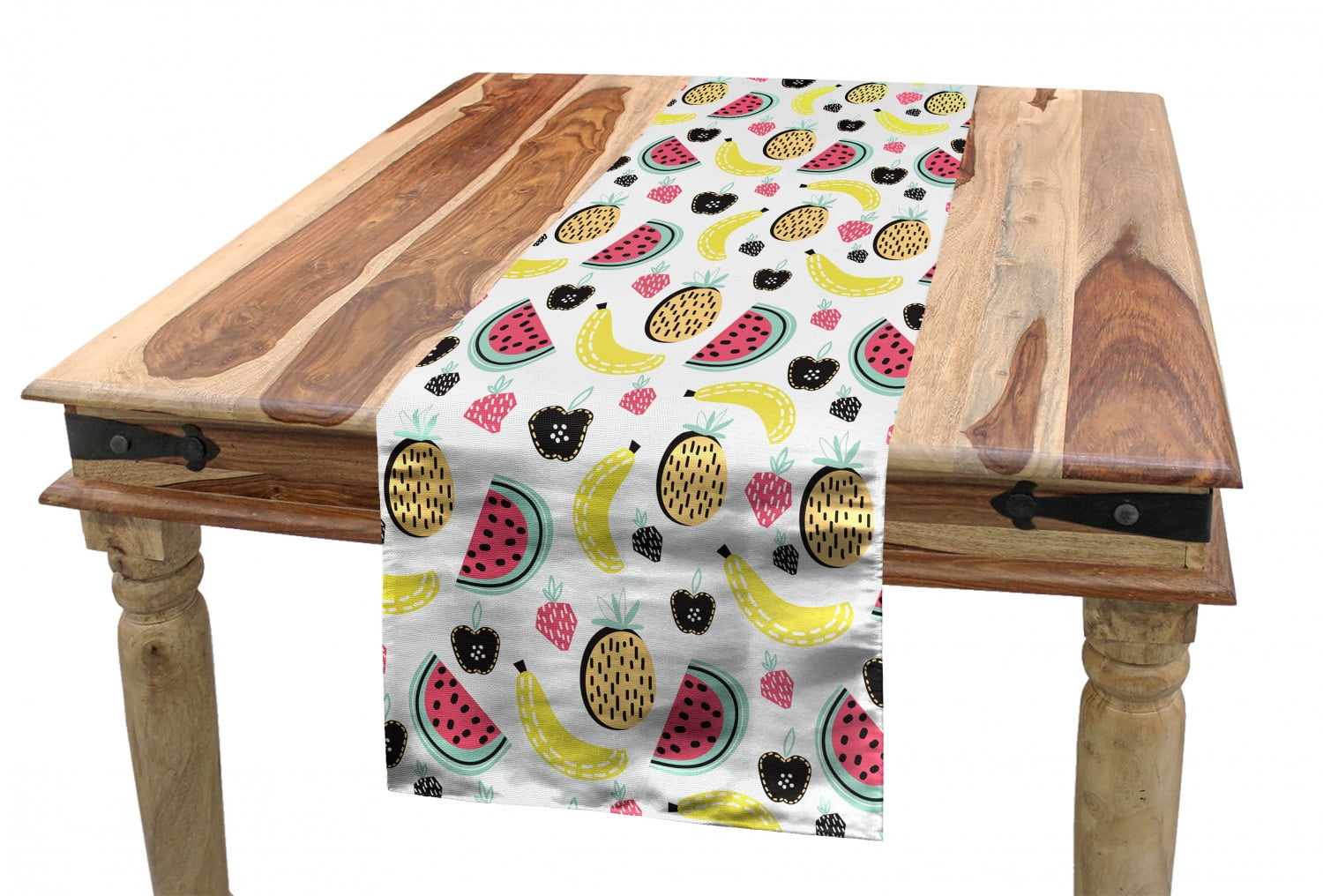 Fruit Table Runner, Doodle Watermelon Banana Pineapple Fruits ...