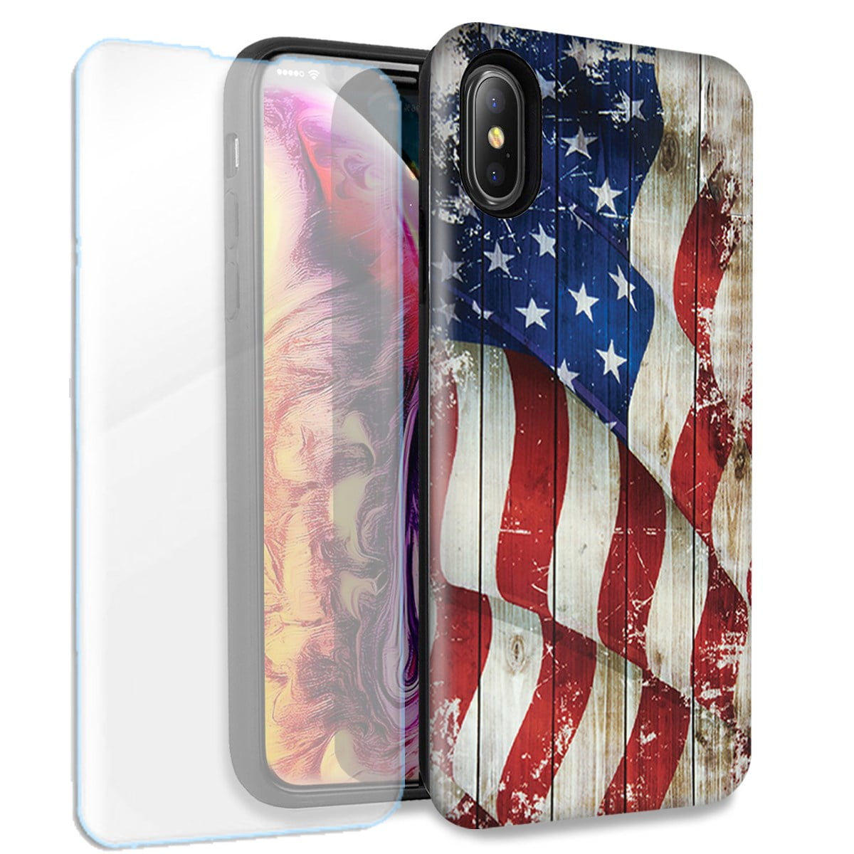 Mundaze Vintage American Flag Double Layer Case w/Glass Screen ...