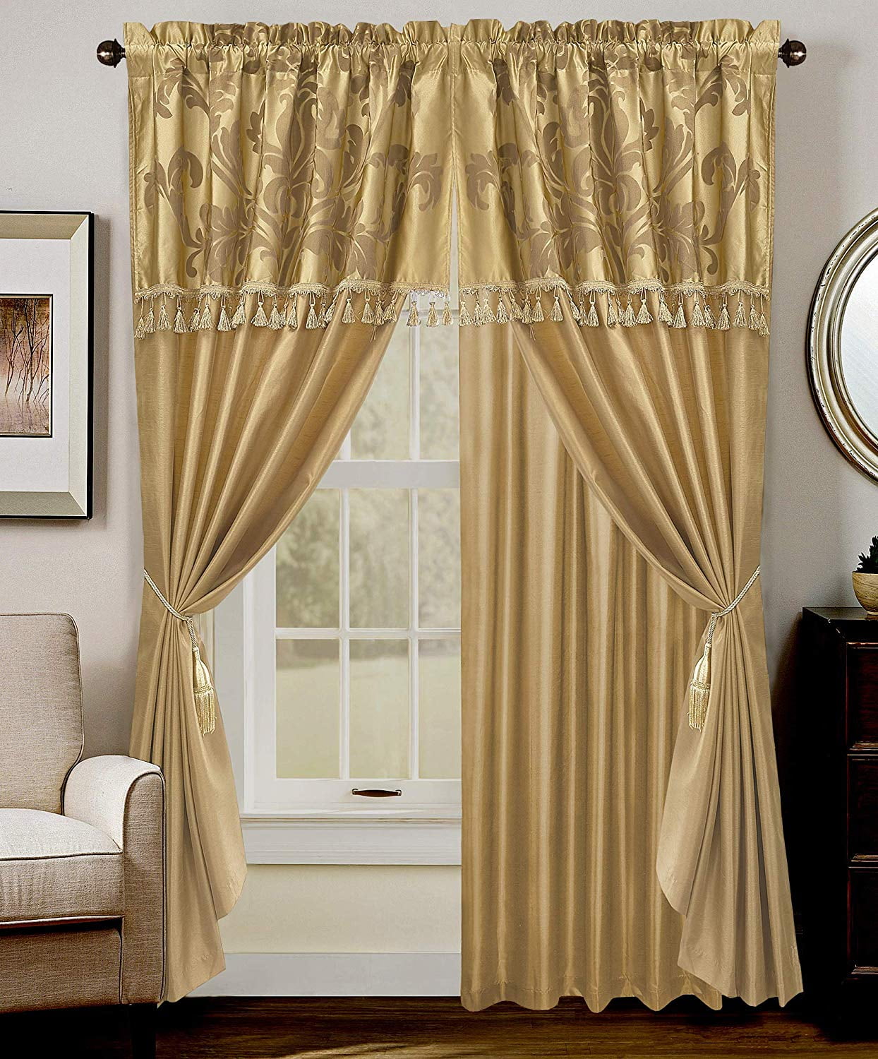 Chezmoi Collection Royale 4-Piece Jacquard Floral Window Curtain Set ...