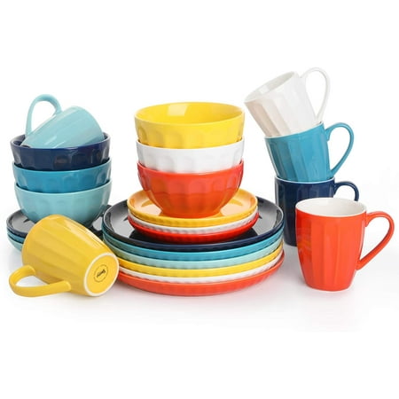 197.002 Porcelain Fluted Dinnerware Set 24Piece Service for 6 Hot ...