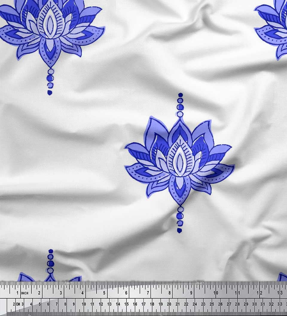 Soimoi Satin Silk Fabric Dot & Lotus Block Print Fabric by Yard 42 Inch ...
