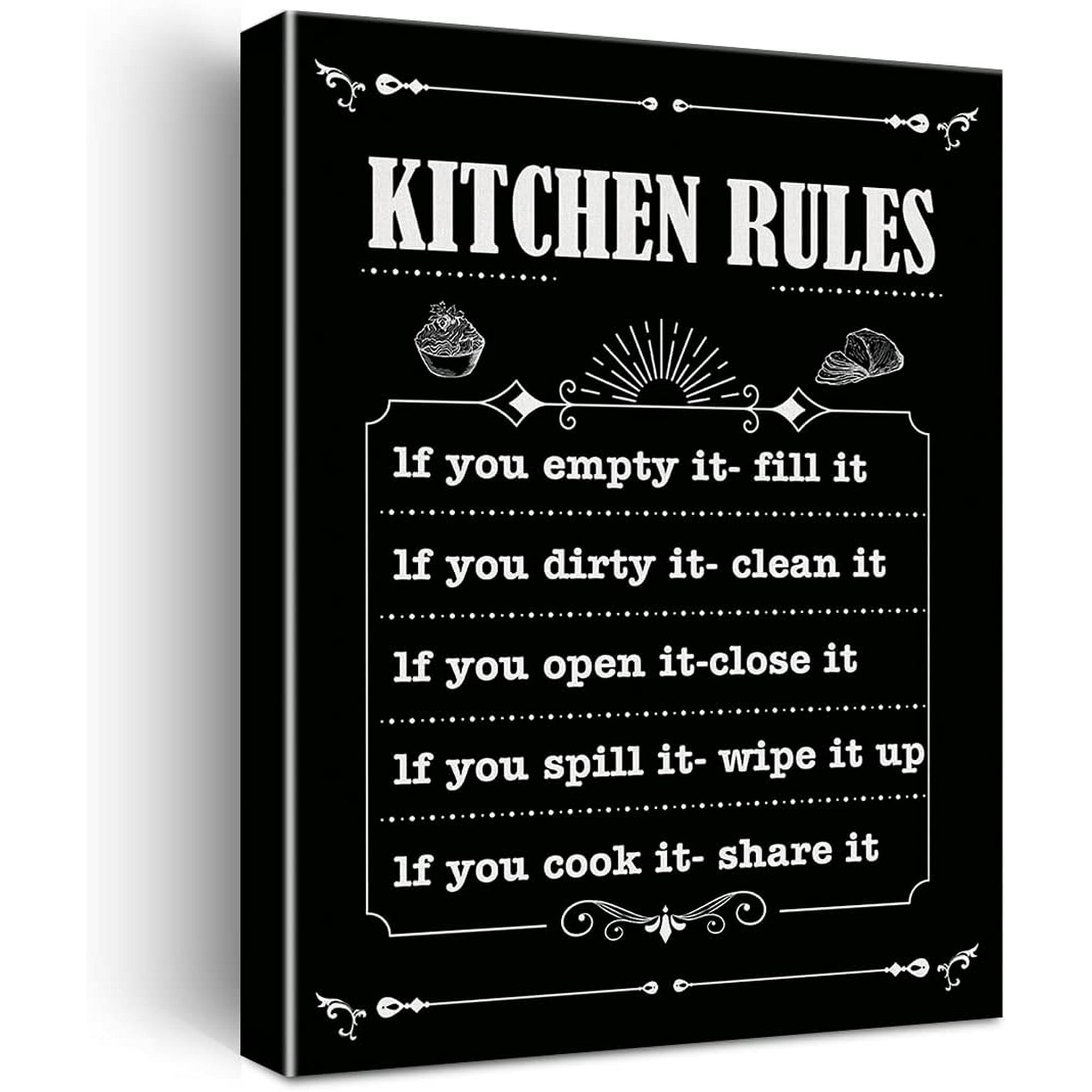 Click here for Moondawn Black Design Kitchen Rules Canvas Wall Ar... prices