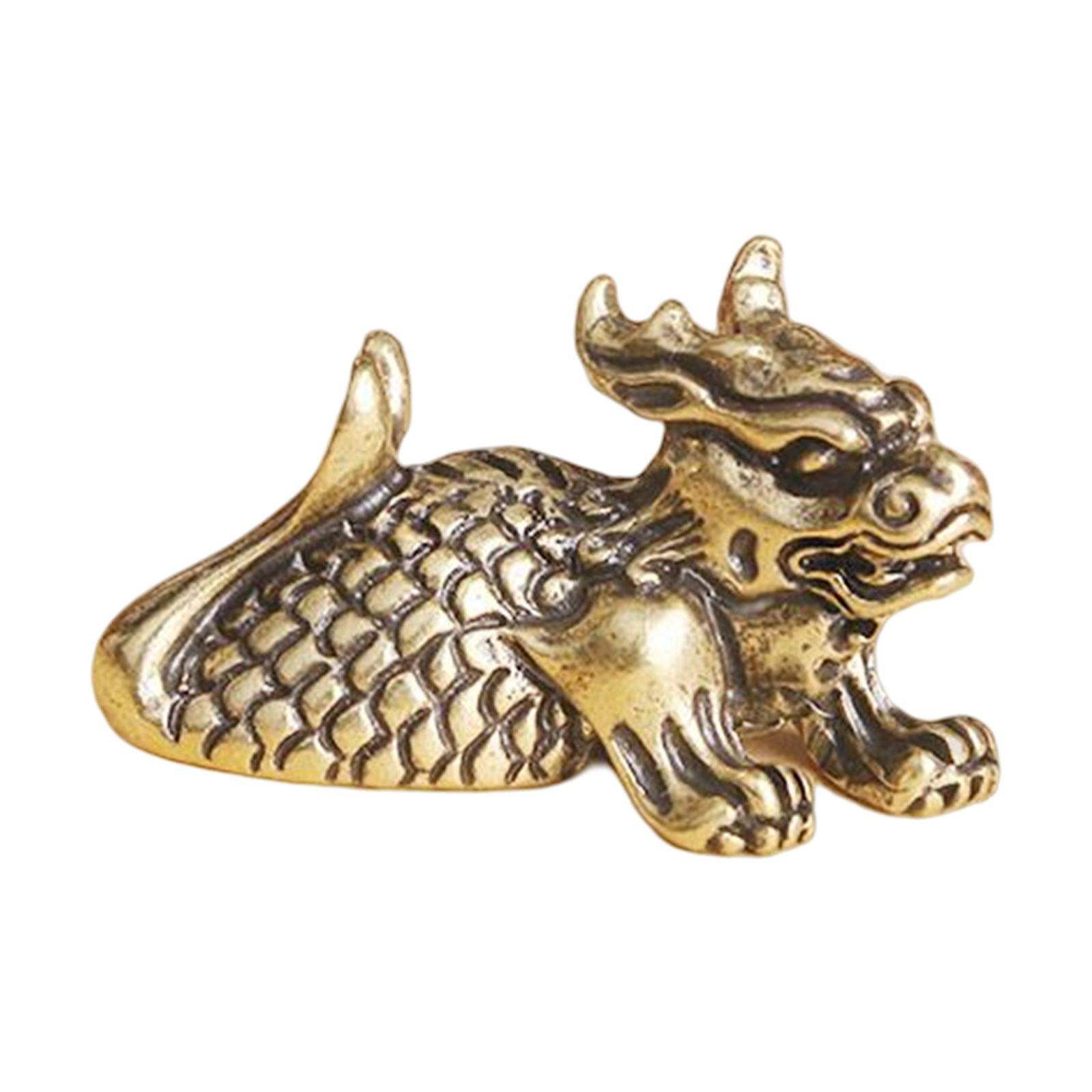 Antique Brass Kylin Statue Miniature Realistic Kirin Ornament Hand ...