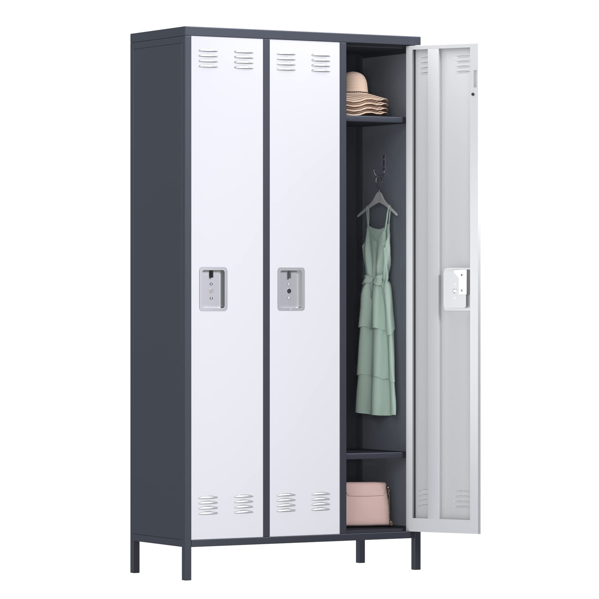 GAEANET Metal Locker for School Office Gym Bedroom,3 Doors Steel ...