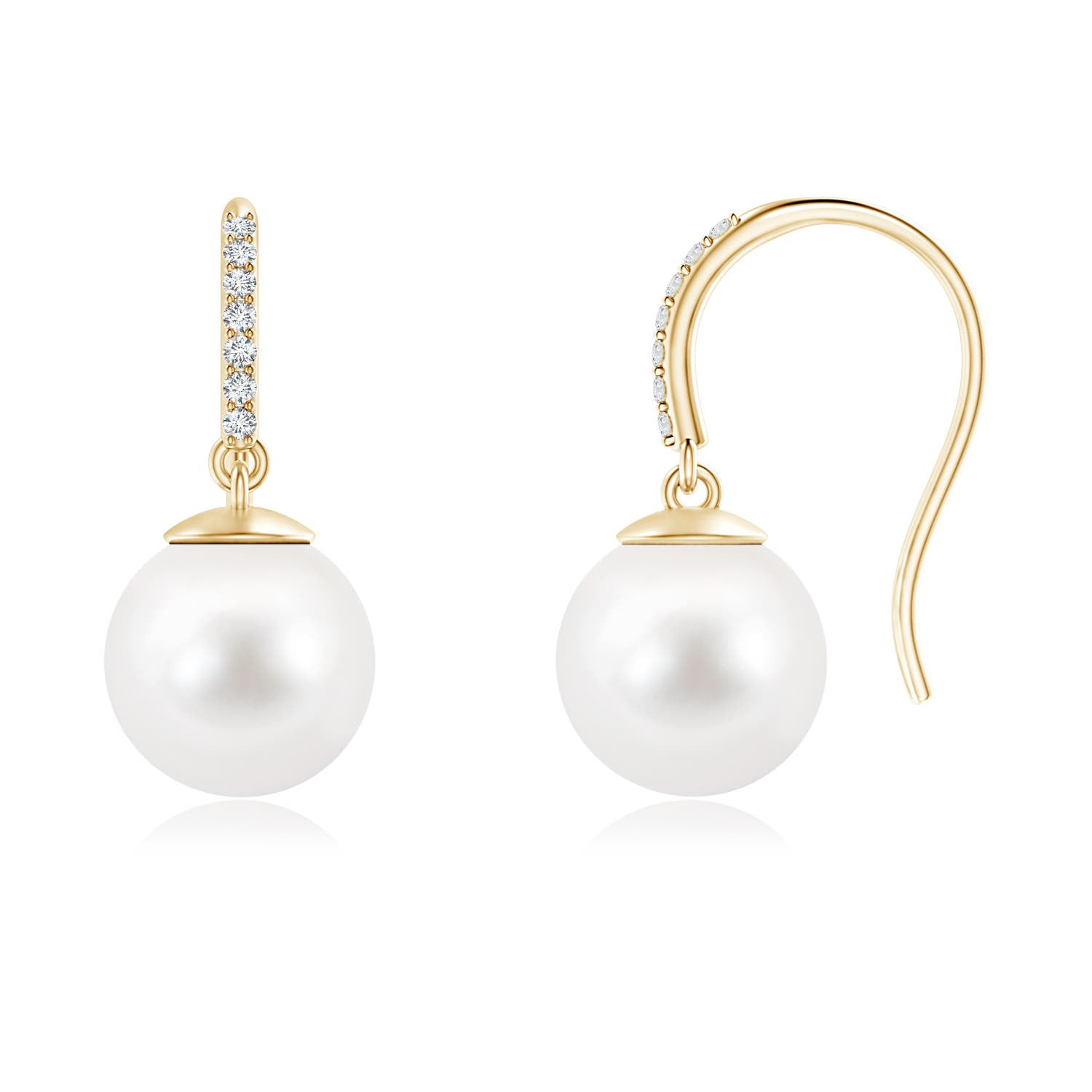 Angara Freshwater Cultured Pearl and Diamond Drop Earrings for Women in 14K Yellow Gold (Grade ...