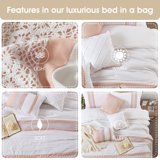 Lanco Striped 7 Piece Pink White Comforter Set , King Size Microfiber ...