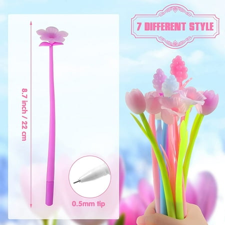 24 Pieces Assorted Color Changing Flower Pens Tulip Ballpoint Pens 0.5 ...