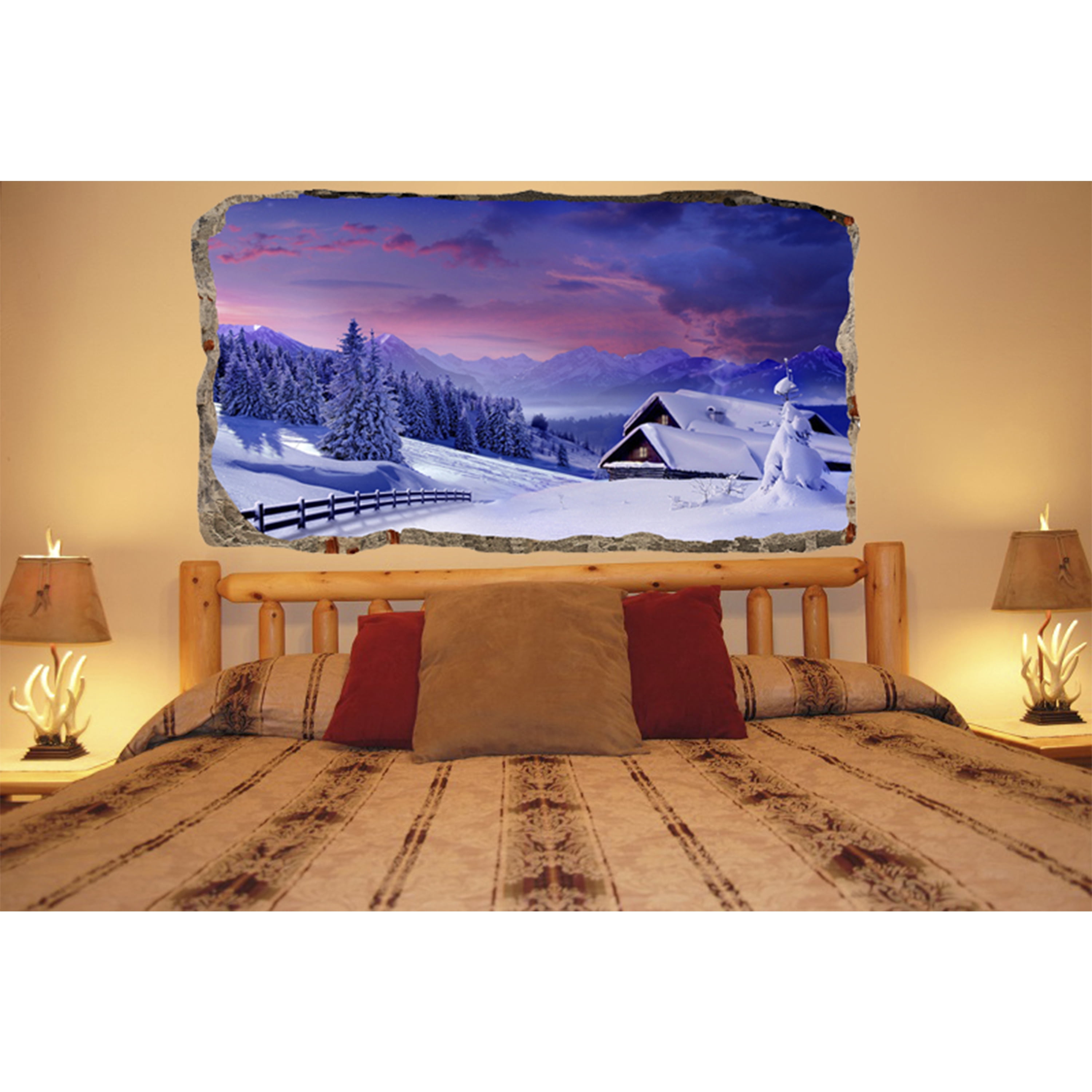 Startonight 3D Mural Wall Art Photo Decor Winter Cottage Amazing Dual ...