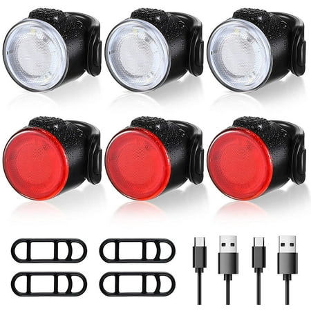 6 Pieces USB Rechargeable LED Waterproof Bike Lights Set Waterproof ...