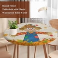 Fall Straw Man Round Tablecloth, Fitted Table Cover with Elastic for 55 ...