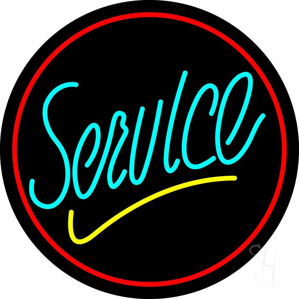 Blue Service Cursive 1 LED Neon Sign 18 x 18 - inches, Clear Edge Cut ...