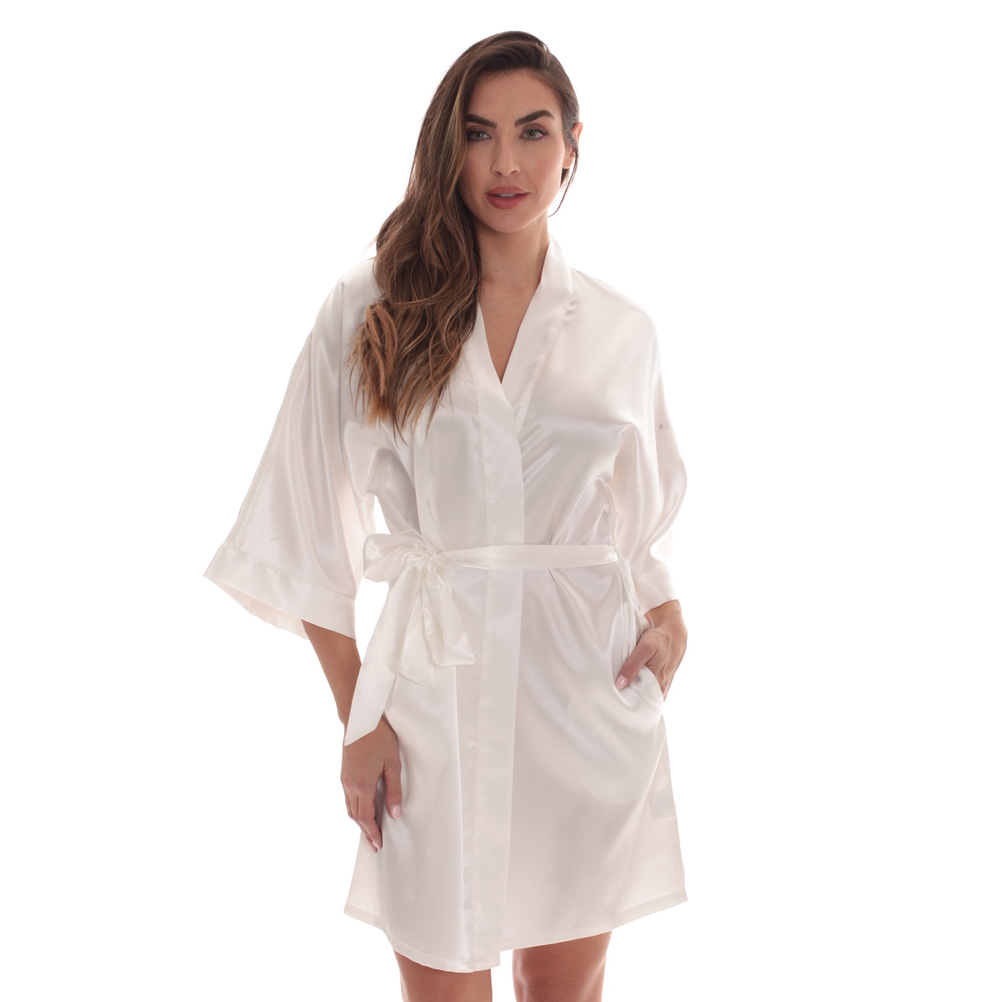 White Women Robe Silk Satin Robes Wedding Bridesmaid Bride Gown kimono ...
