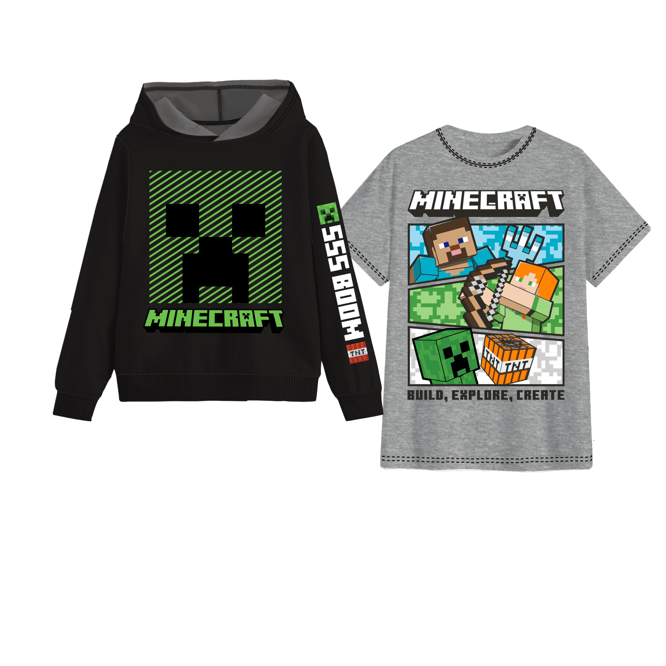 Minecraft Creeper Boys, Hoodie, and T-Shirt, 2-pack Clothes Set (Sizes ...