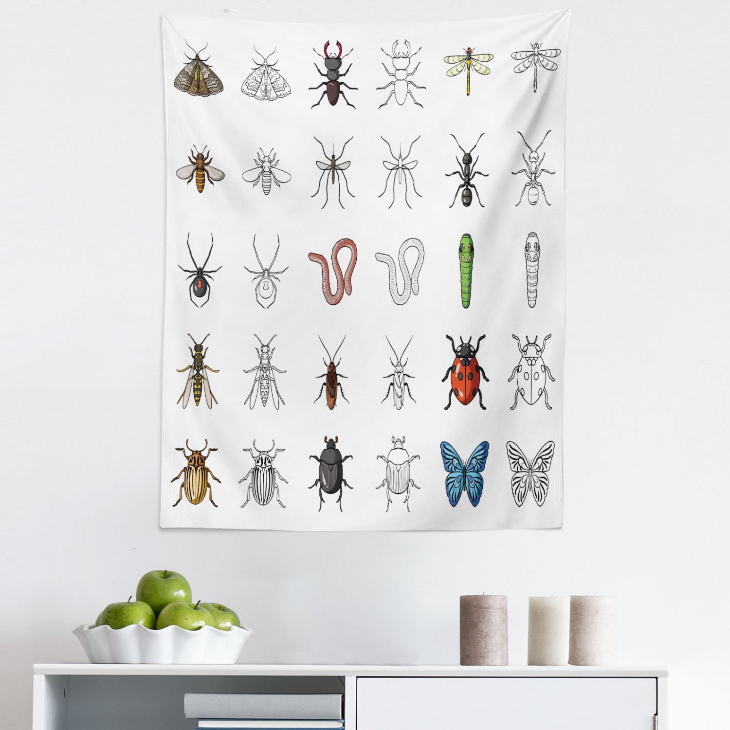 Insects Tapestry, Different Kinds of Insects Colored and Outline ...