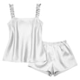Ahabrexf Pajama Sets for Women 2 Pc Satin Ruffle Tank Top and Shorts ...