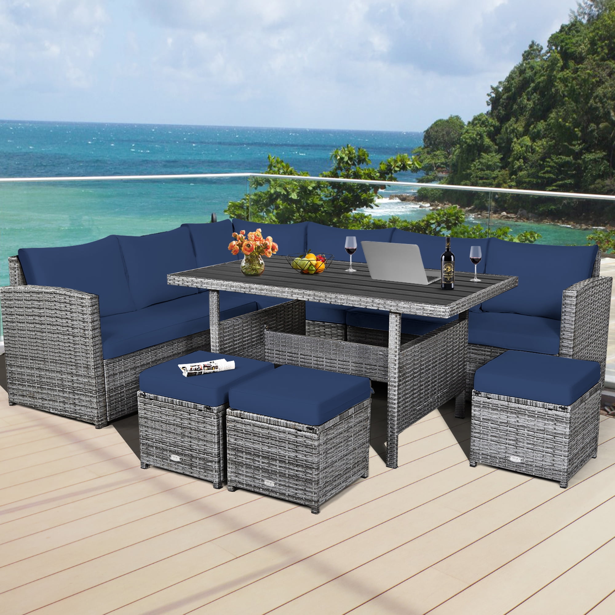 Click here for Gymax 7pcs Rattan Patio Sectional Sofa Set Convers... prices