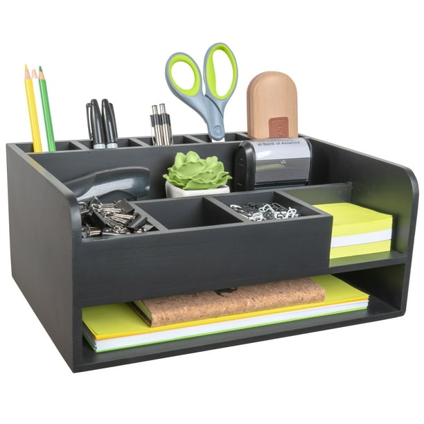 MissionMax Black Desk Organizer with File Tray and Compartments for ...