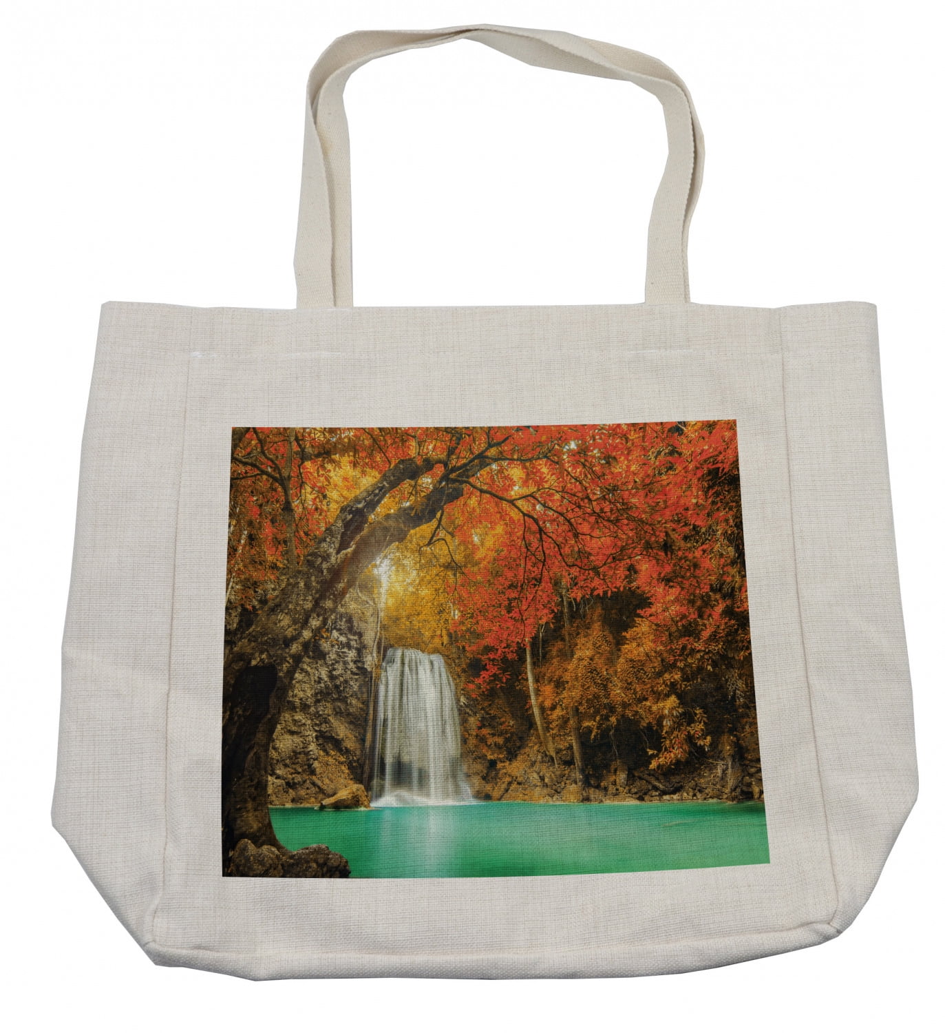 Waterfall Shopping Bag, Majestic Waterfall Cascade in the Forest Flows ...